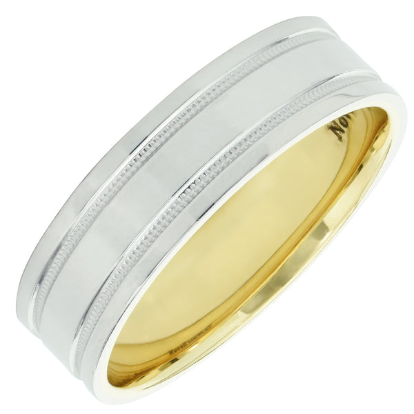 Novell Mens Wedding Band in Platinum and 18kt Yellow Gold 6mm