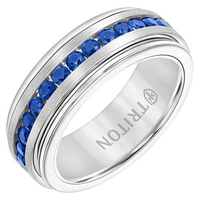 Triton Mens Blue Sapphire Wedding Band in Tungsten (8mm) – Day's Jewelers
