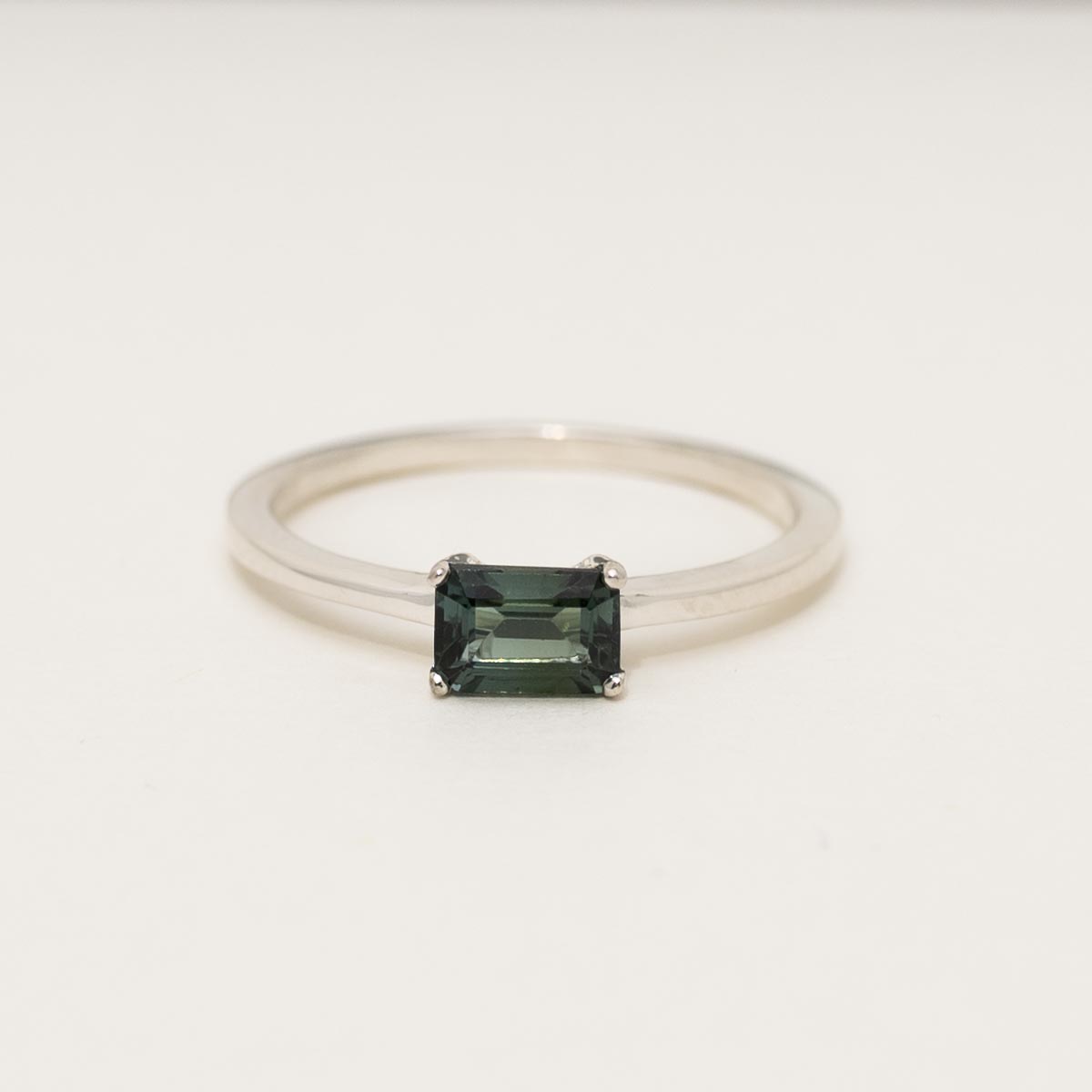 Maine Green Tourmaline Emerald Cut East West Ring in Sterling Silver ...