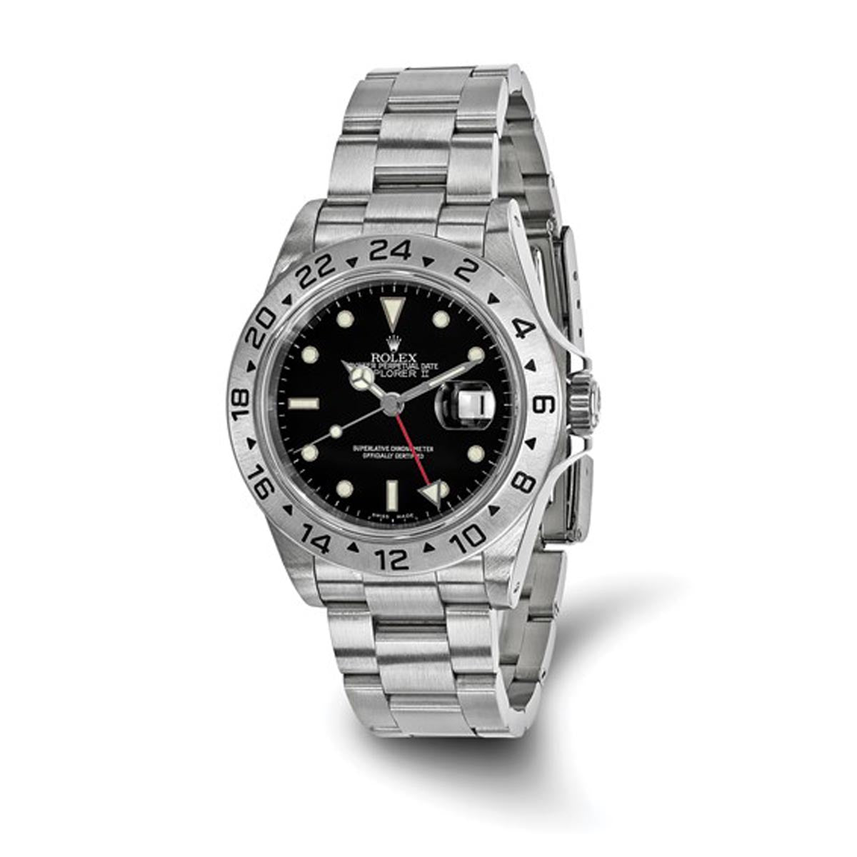 Pre Owned Rolex Oyster Perpetual Explorer II with Black Dial and Stain ...