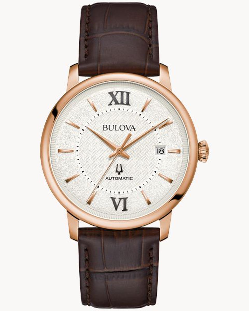 Bulova Hudson Mens Watch with White Dial and Brown Leather Strap (auto ...