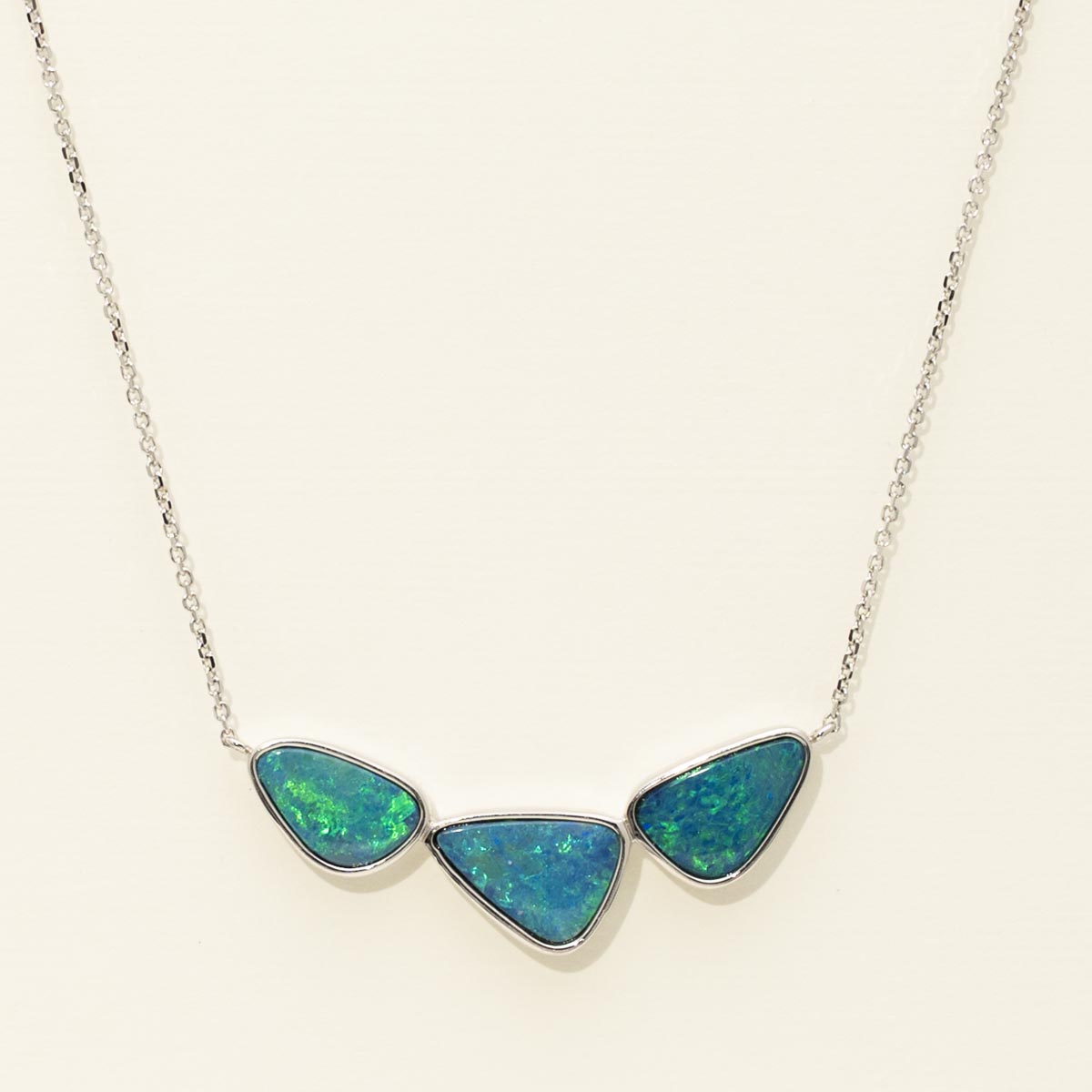 Parlé Three Stone Australian Opal Doublet Necklace in 14kt White Gold ...